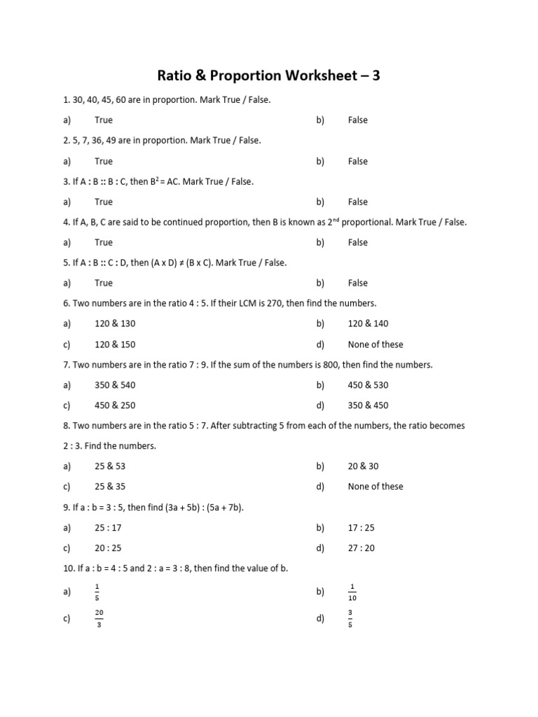 Ratio and Proportion Practice Worksheet | PDF | Mathematics ...