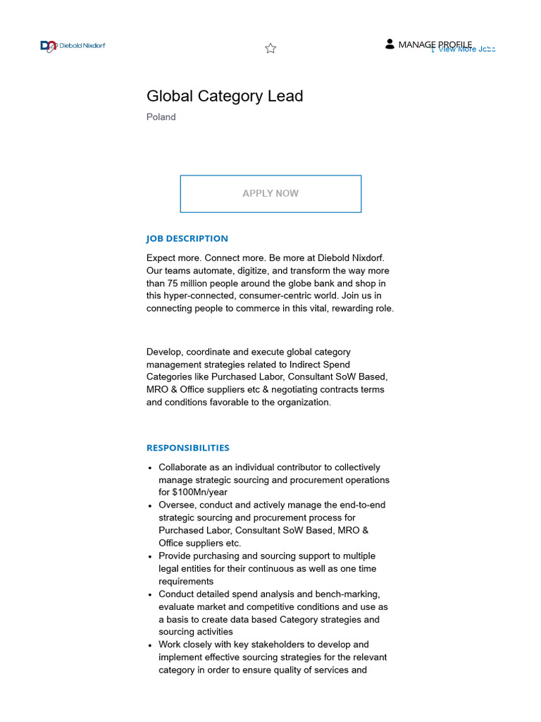 Global Category Lead - Diebold Nixdorf Careers | PDF | Procurement ...