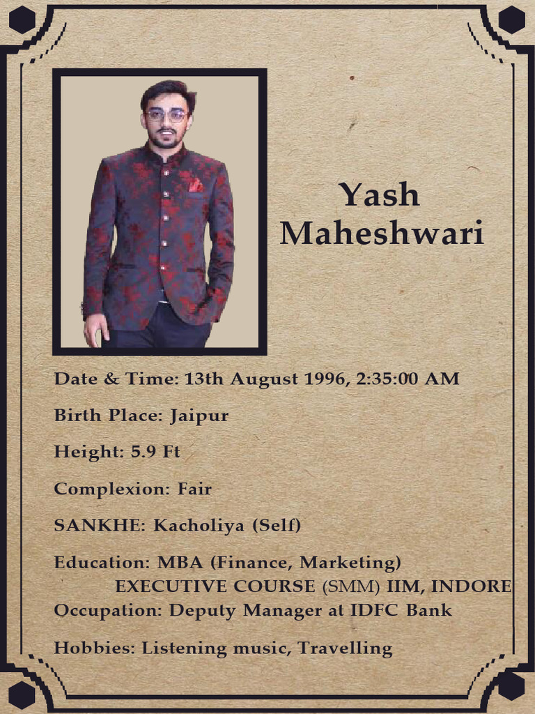 Yash Maheshwari Bio Data | PDF