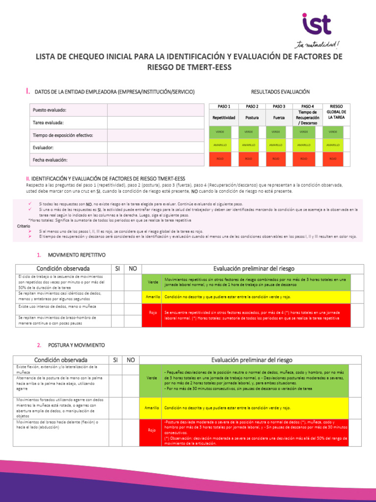 A. Lista de Chequeo Inicial TMERT | PDF | Mano | Tiempo de trabajo