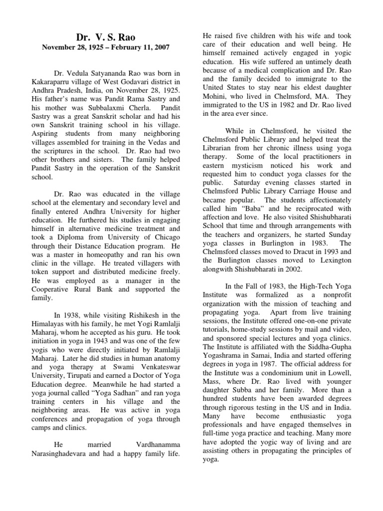 Dr. V. S. Rao (Baba) | PDF | Yoga Sutras Of Patanjali | Yoga