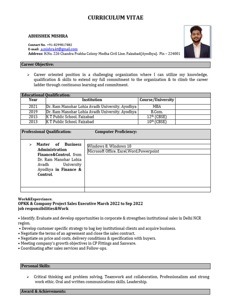 Abhishek Mishra cv2 | PDF | Business