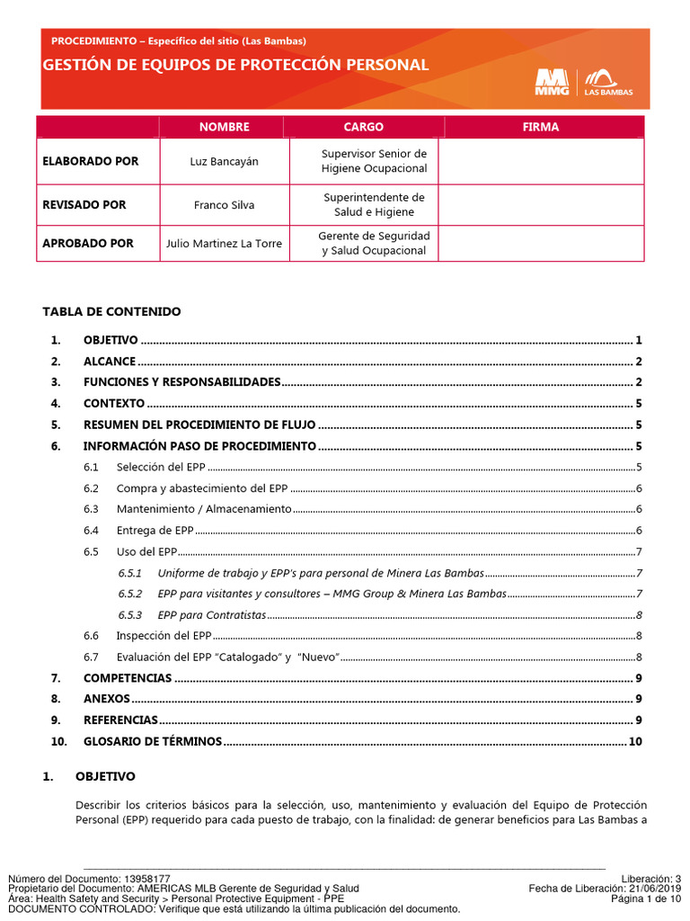 Procedimiento de Gestión de Equipos de Protección Personal (EPP) - 13958177 | PDF | Higiene ...