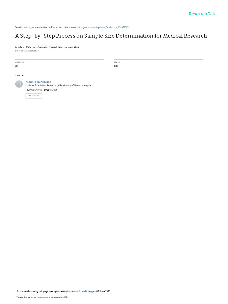 A Step-by-Step Process On Sample Size Determinatio | PDF | Estimator | Statistics