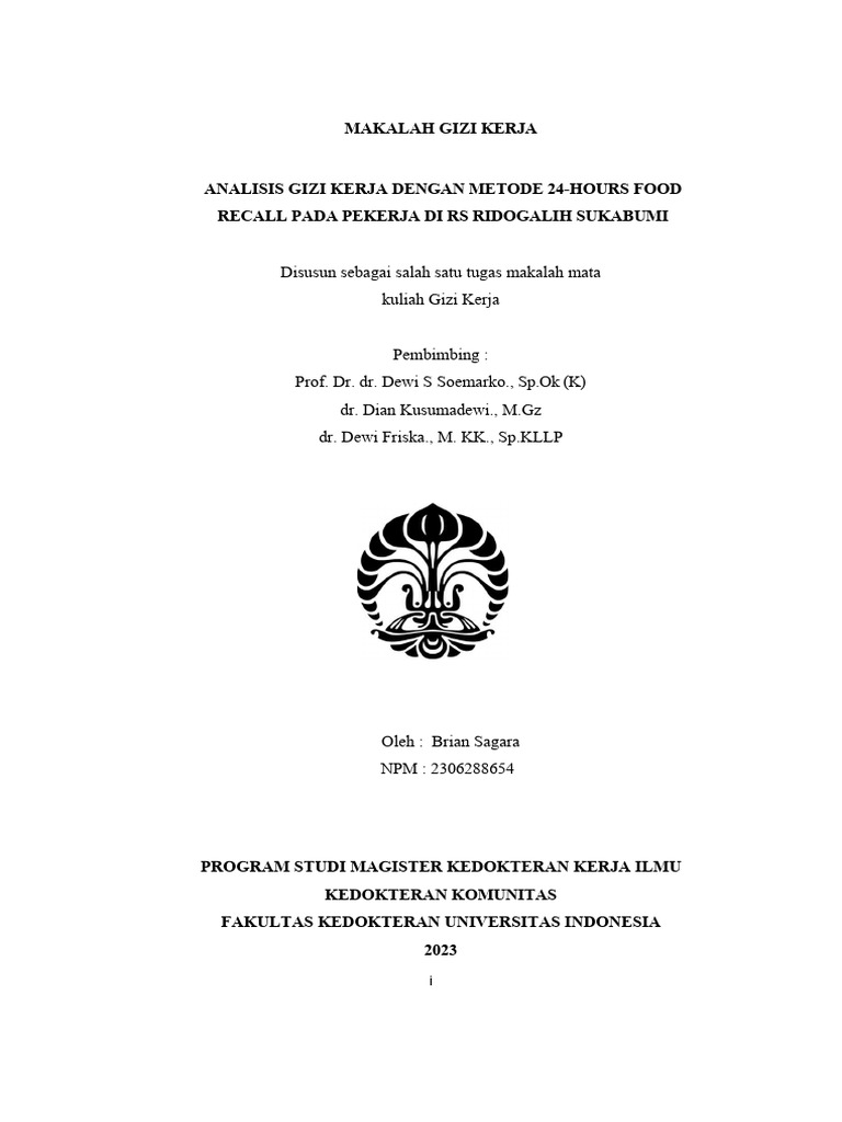 Tugas Makalah Gizi Kerja - Brian Sagara - 2306288654 | PDF | Kesehatan Holistik