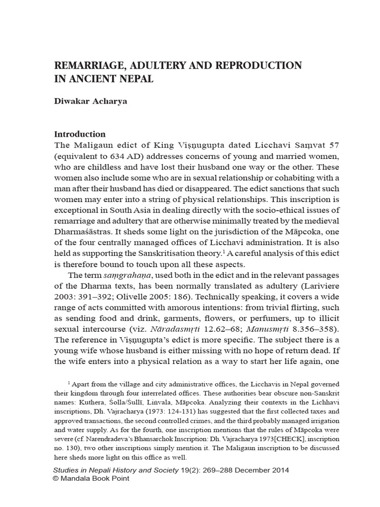 Remarriage and Adultery in Ancient Nepal | PDF | Adultery | Remarriage