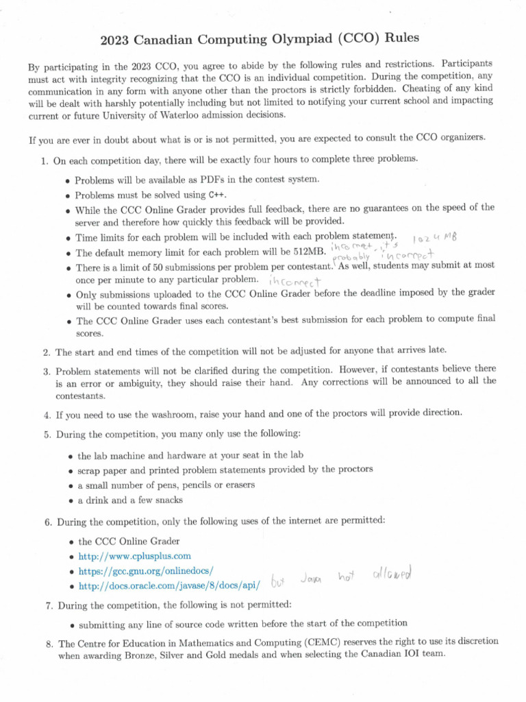 CCO 2023 Rules | PDF