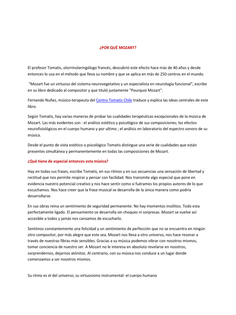 Por Que Mozart - Alfred Tomatis | PDF | Ritmo | Oído