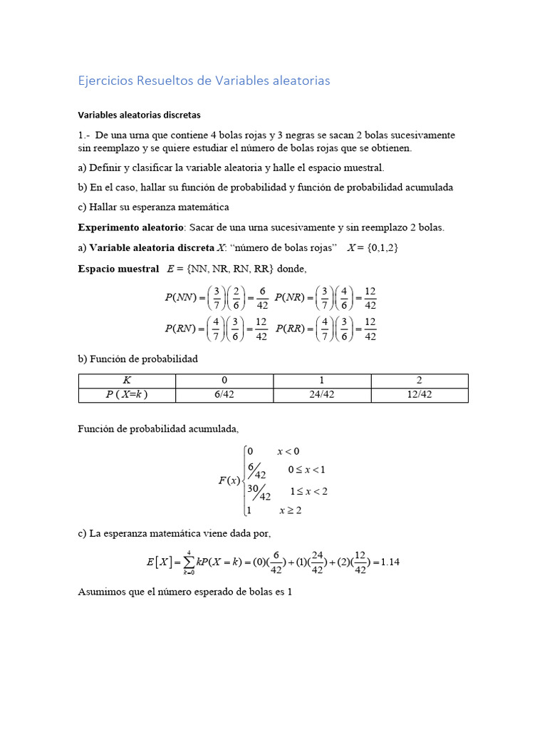 1-3 Ejercicios Resueltos de Variables Aleatorias | PDF | Teoría de probabilidad | Variable aleatoria