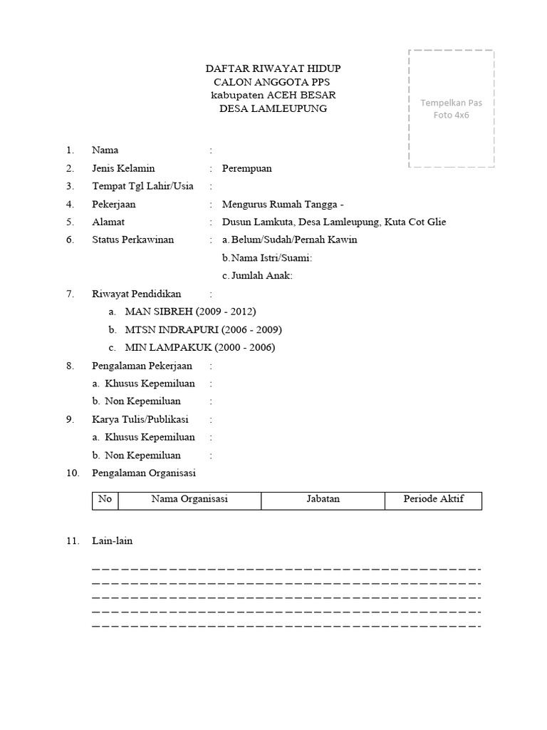Daftar Riwayat Hidup PPS | PDF