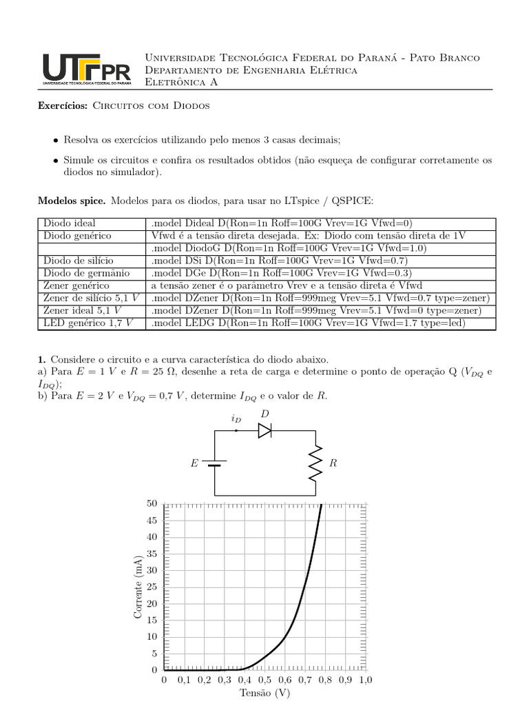 Exercicios 01 2024 - Diodos | PDF | Retificador | Diodo