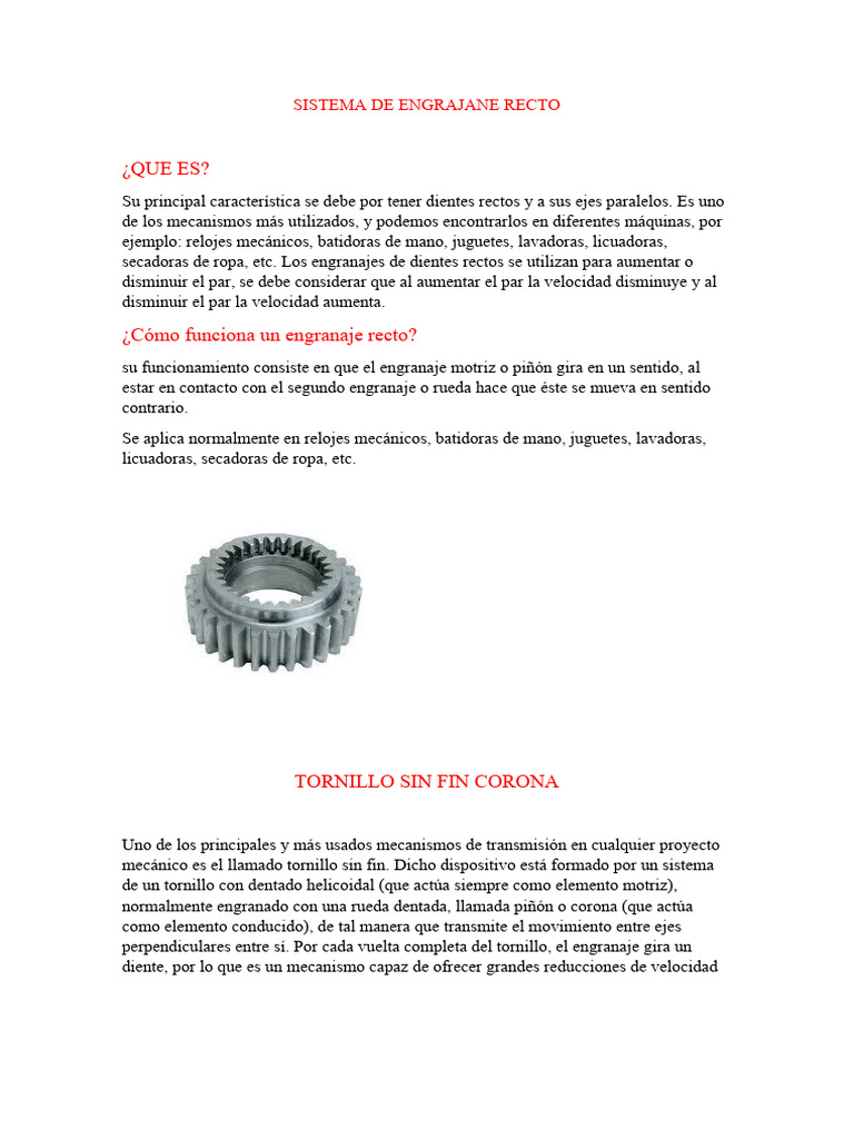 Tipos de Engranaje. | Descargar gratis PDF | Engranaje | Máquinas