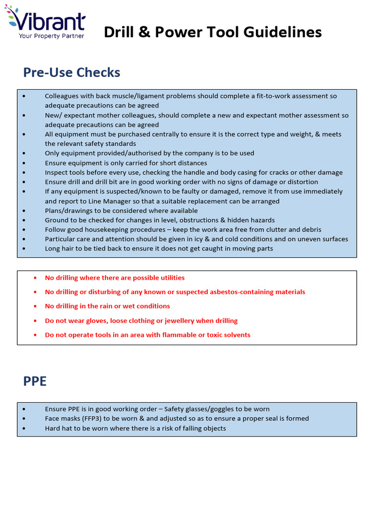Drill and Power Tool Guidelines 2 | PDF | Drill | Personal Protective Equipment
