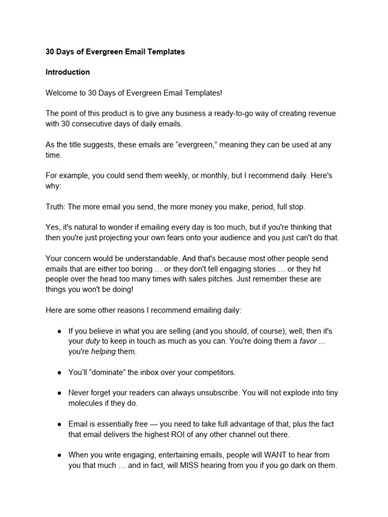 30 Days of Evergreen Email | PDF | Career & Growth