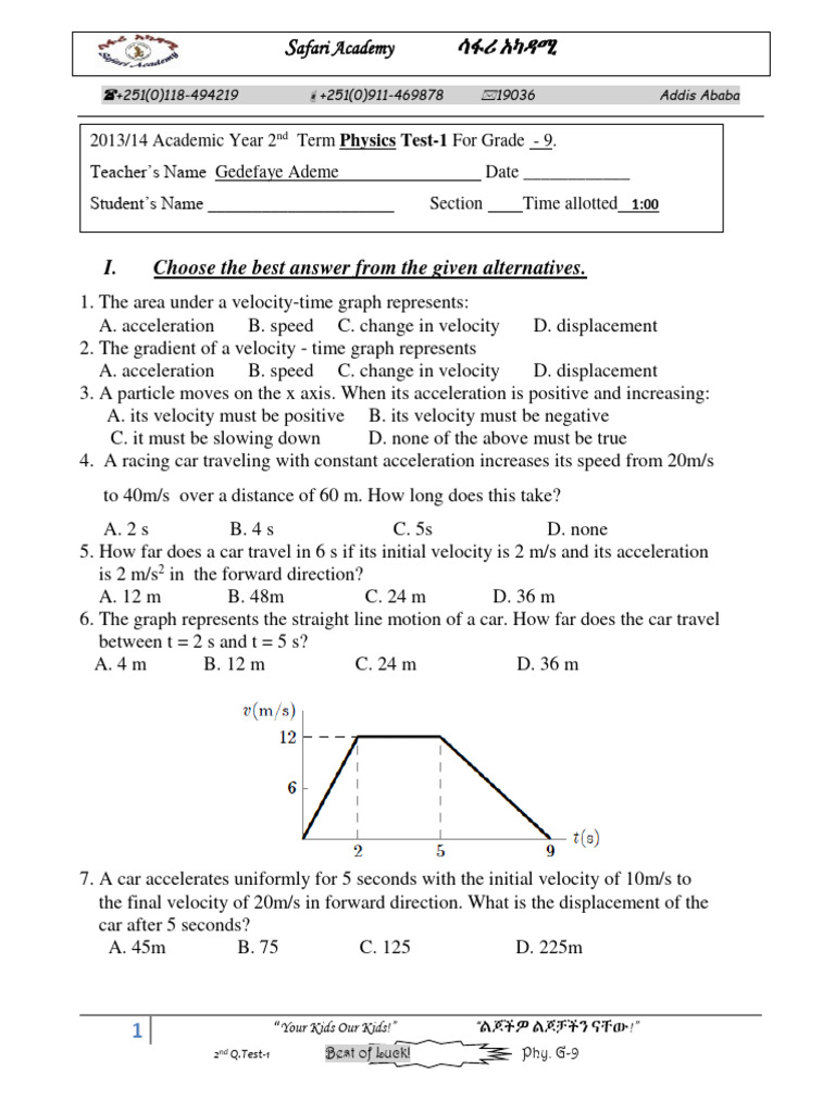 grade 9 | PDF | Acceleration | Velocity
