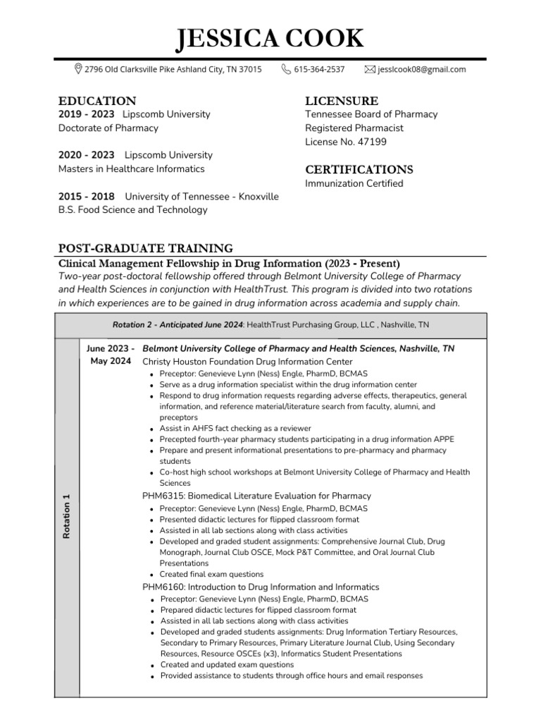 Jessica Cook CV | PDF | Pharmacy | Pharmacist