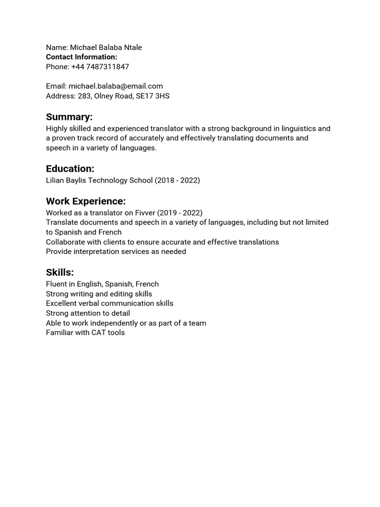 CV - Michael Balaba Ntale | PDF