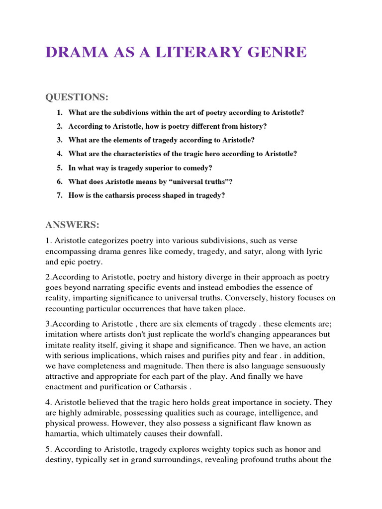 Drama As A Literary Genre | PDF | Tragedy | Aristotle