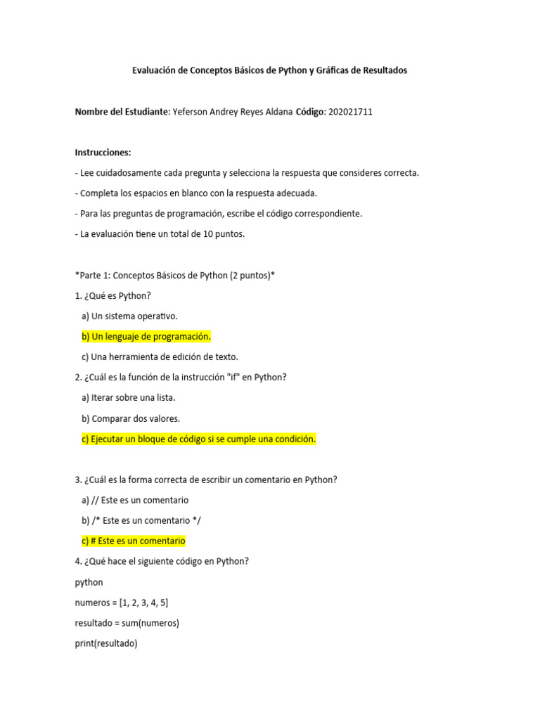 Evaluación de Python y Gráficas Matplotlib | PDF | Python (lenguaje de programación ...