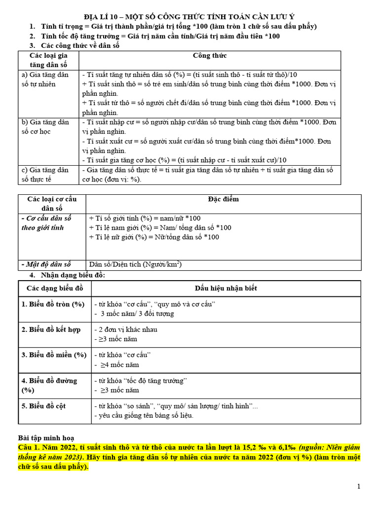 Công Thức Tính Toán Và Phiếu Luyện Tập 2 - HKII | PDF