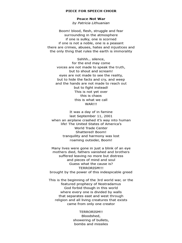 Piece For Speech Choir | PDF