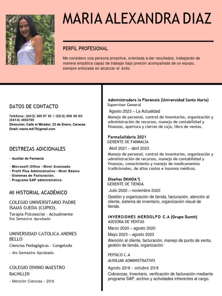 Curriculum Maria Diaz 2024 | PDF | Crecimiento personal y profesional | Negocios