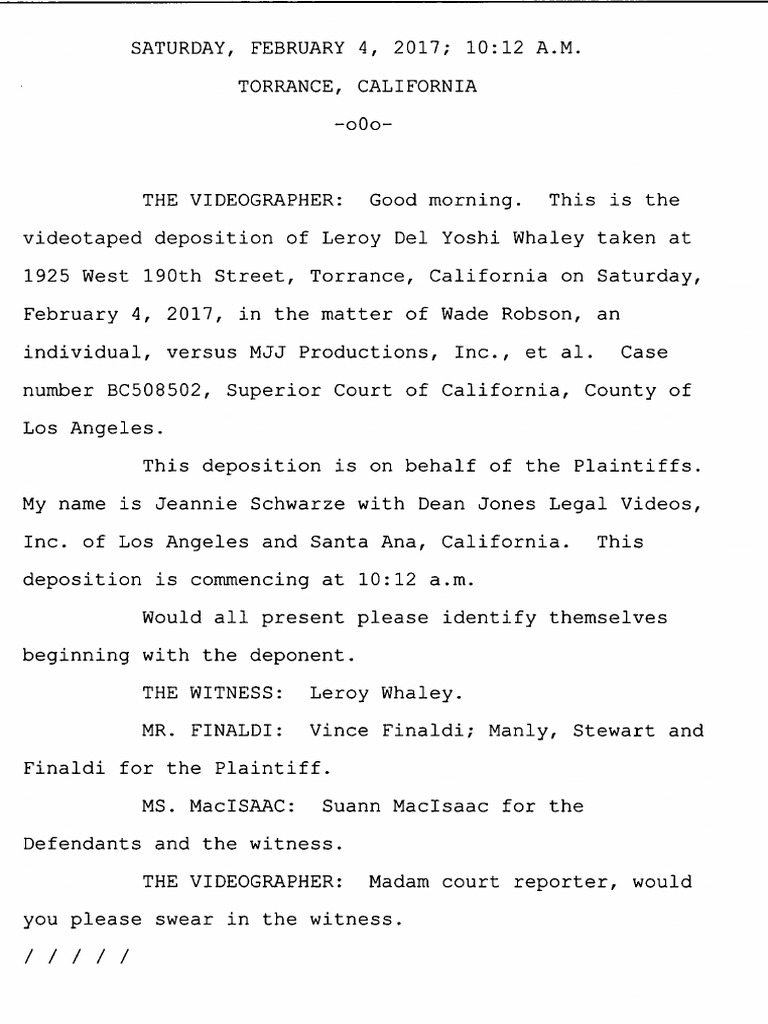 Yoshi Whaley 2017 Feb 4 Deposition | PDF | Deposition (Law) | Justice