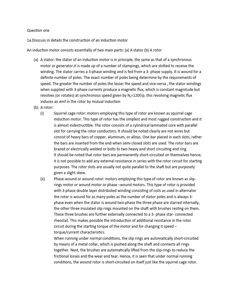 EEC 233 Electrical Machine II Marking Guide | PDF | Electric Motor | Electromagnetic Induction