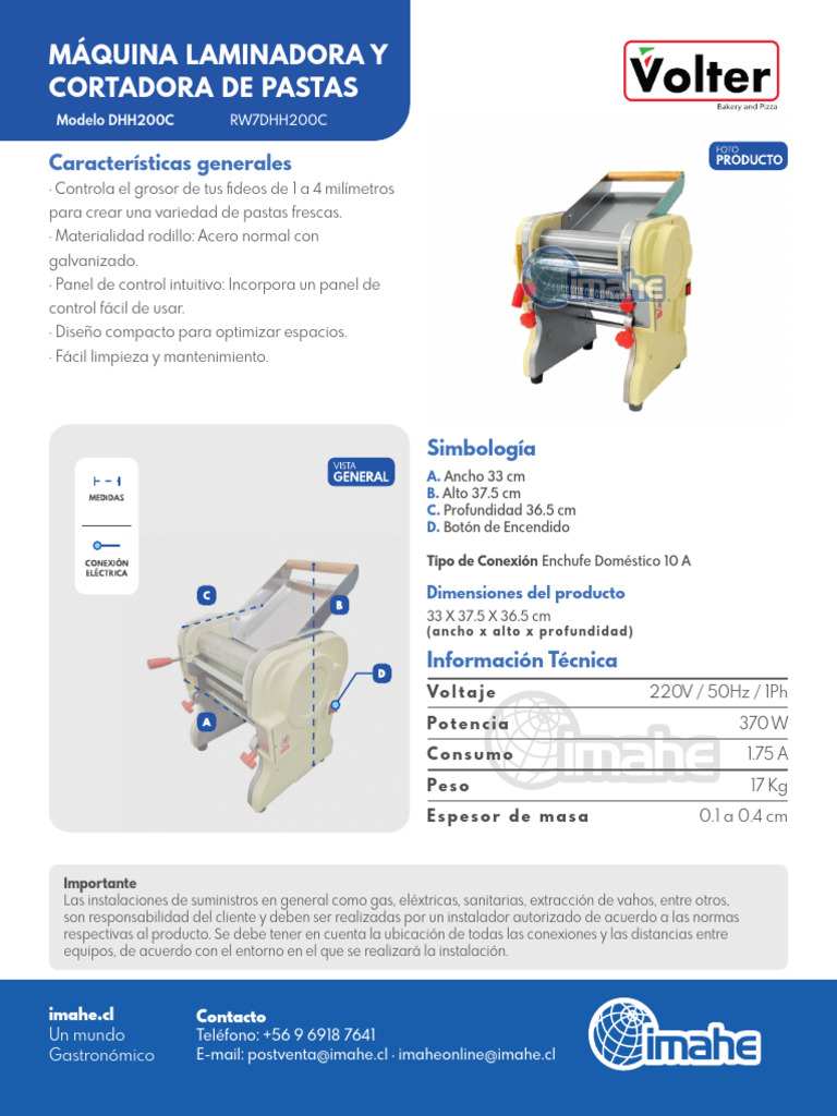 Ficha - RW7DHH200C - Maquina Laminadora de Pasta - Volter | PDF