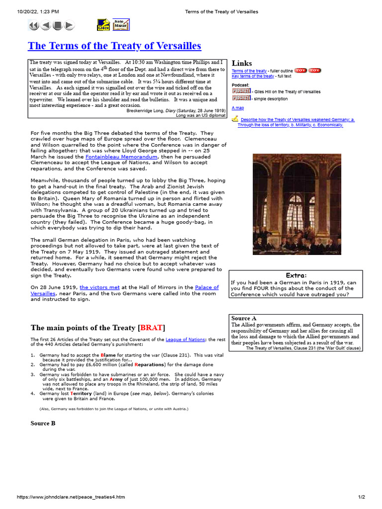 Terms of The Treaty of Versailles | PDF | Treaty Of Versailles | Global ...