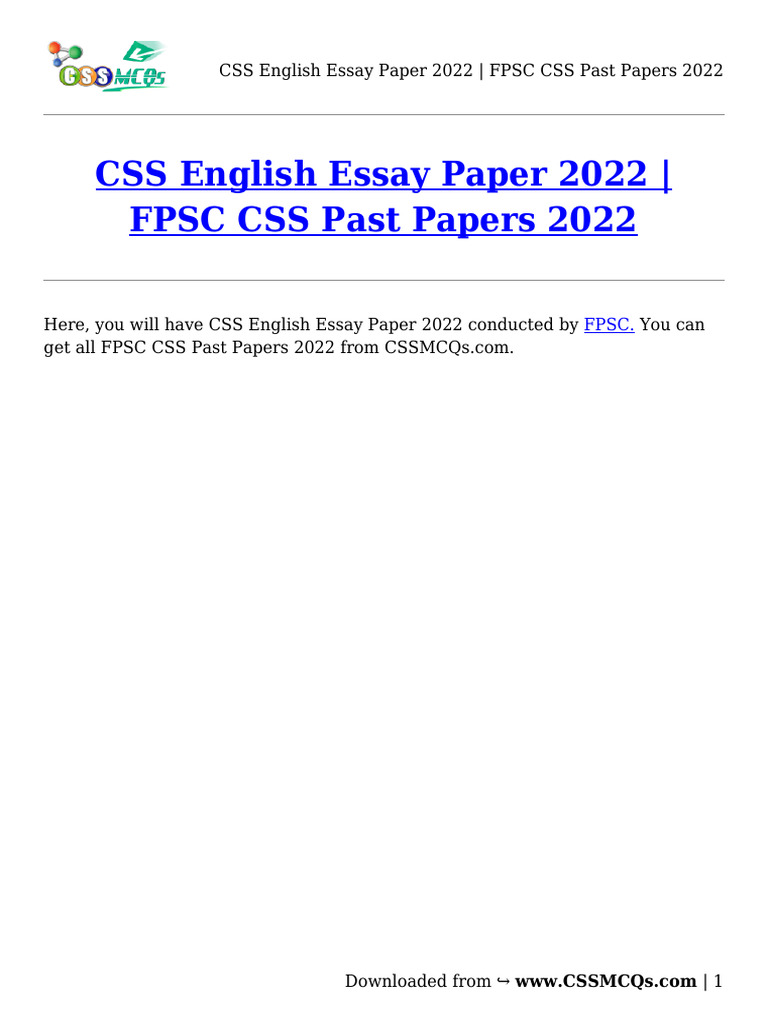 CSS Essay Topics 2022 | PDF | Business | Art