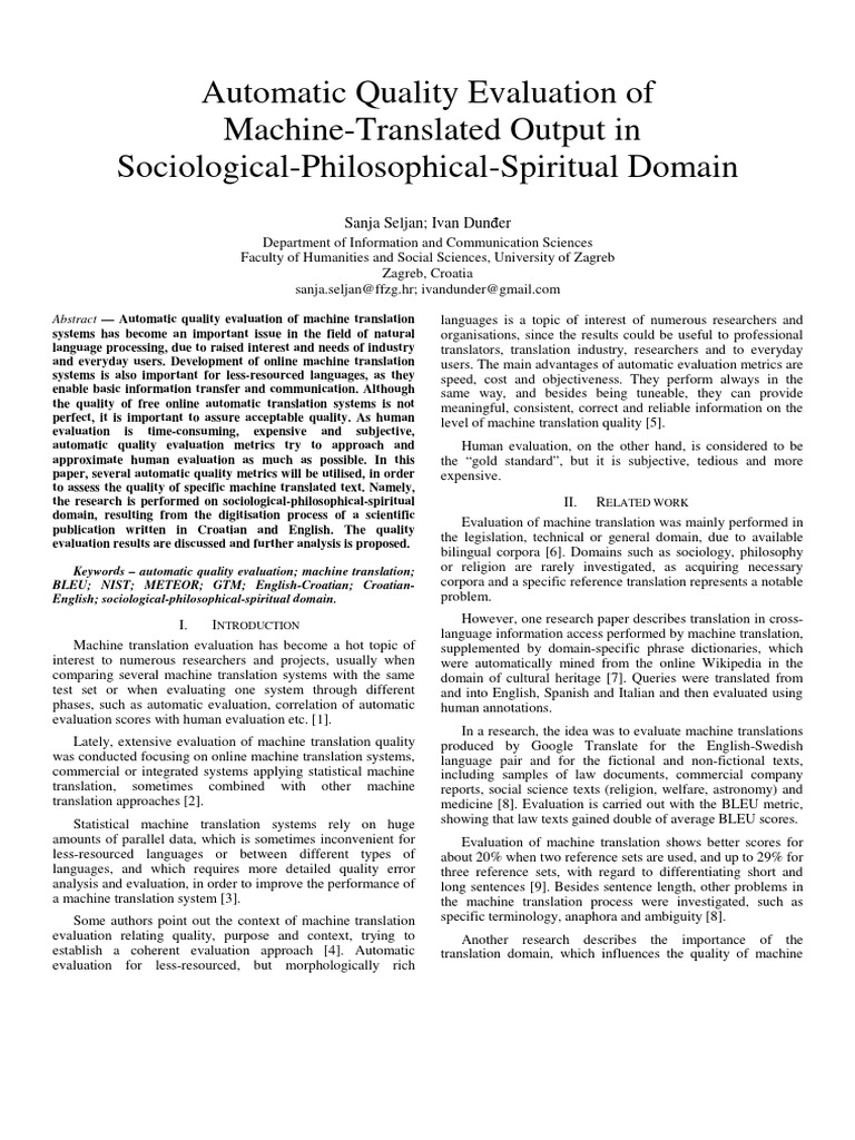 Automatic Quality Evaluation of MT Output | PDF | Optical Character Recognition | Image Scanner