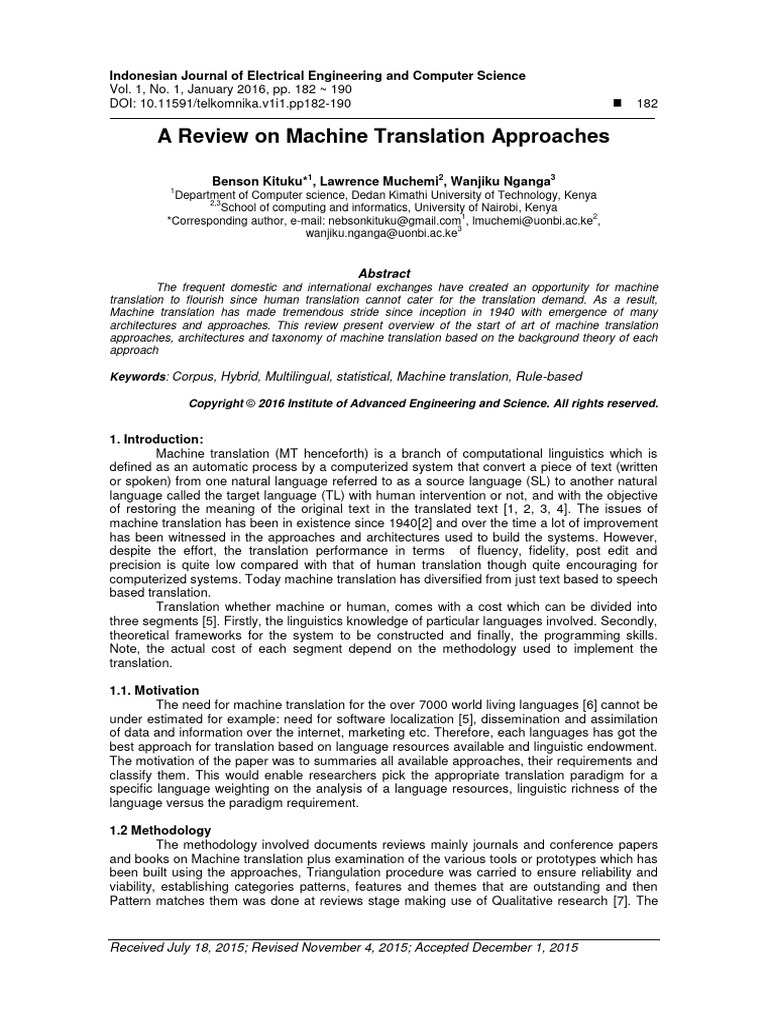 2016 Kituku, Muchemi & Nganga - Review on Machine Translation ...