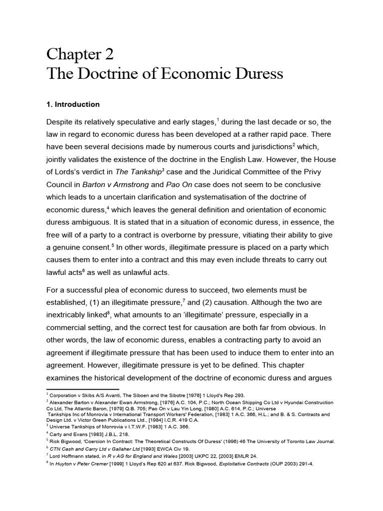 Chapter 2 - The Doctrine of Economic Duress | PDF | Breach Of Contract ...