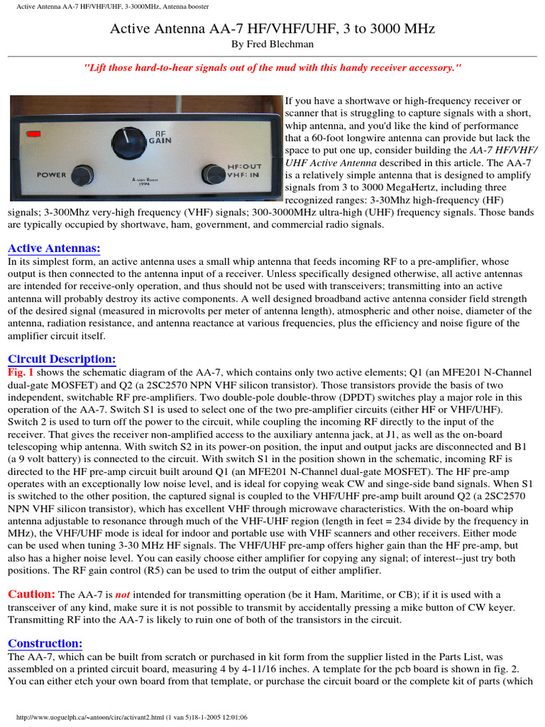 Active Antenna Aa-7 HF VHF-UHF, 3-3000Mhz, Antenna Booster - (1) | PDF | Antenna (Radio) | Very ...