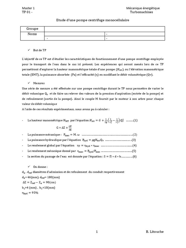Étude de la vitesse périphérique en pompe | PDF | Pompe | Dynamique des ...