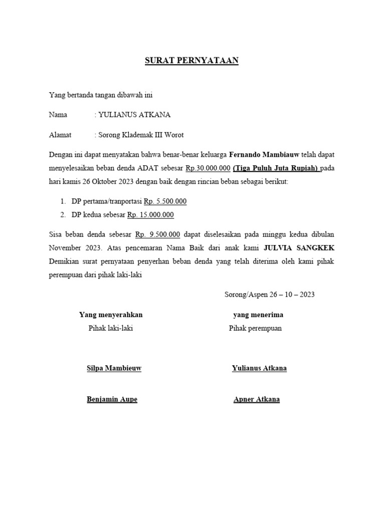 SURAT PERNYATAAN Denda | PDF