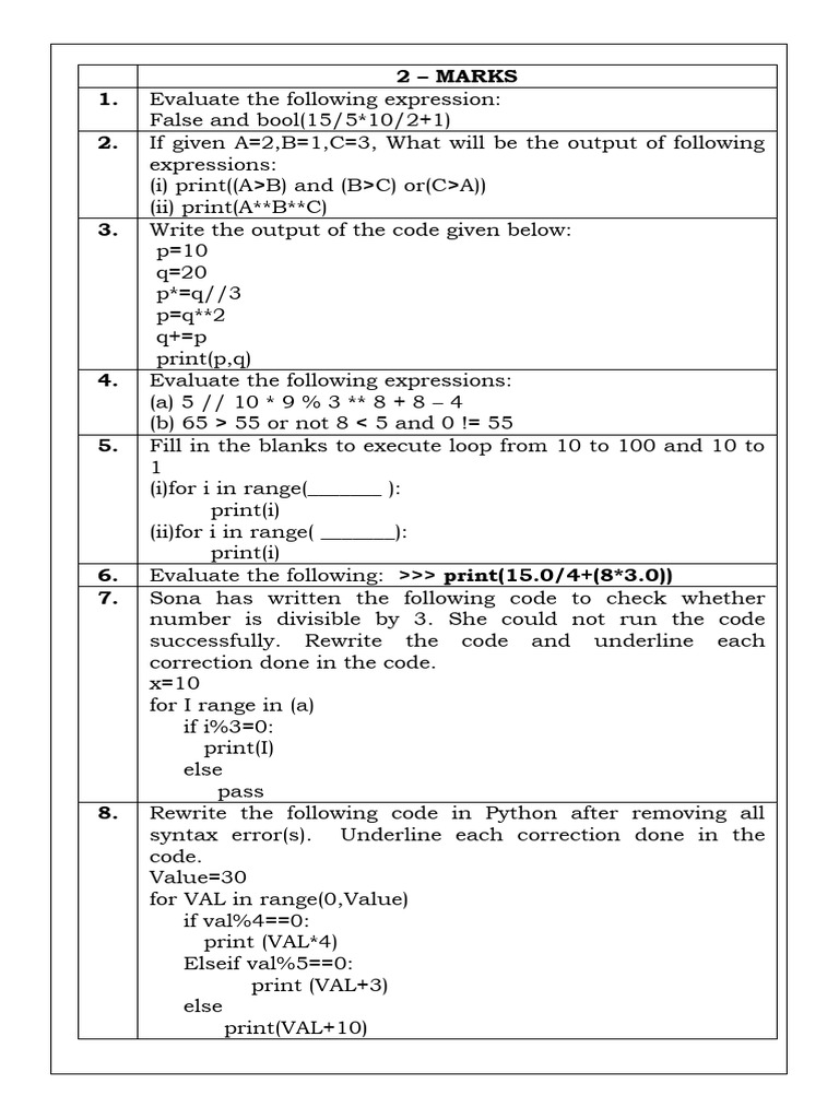 Revision Tour 1 - 2marks | Download Free PDF | Computer Science ...