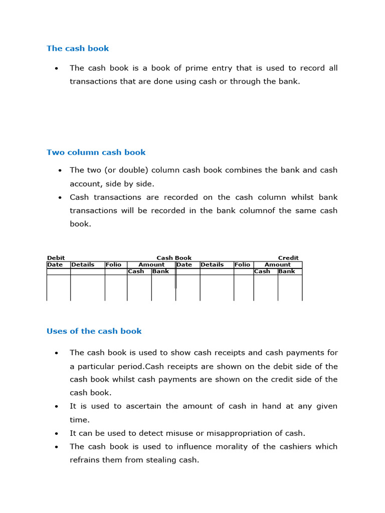 The Cash Book | PDF | Debits And Credits | Cash