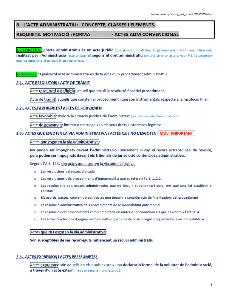 T - E 09 - Acte Administratiu. Concepte. Classes. Elements. Requisits ...