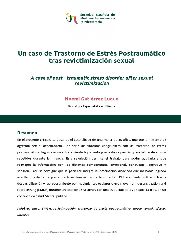 Un Caso de TEPT Tras Revictimizacion Sexual | PDF | Desensibilización y reprocesamiento por ...