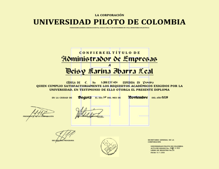Diploma Universidad Piloto Perfecto | PDF