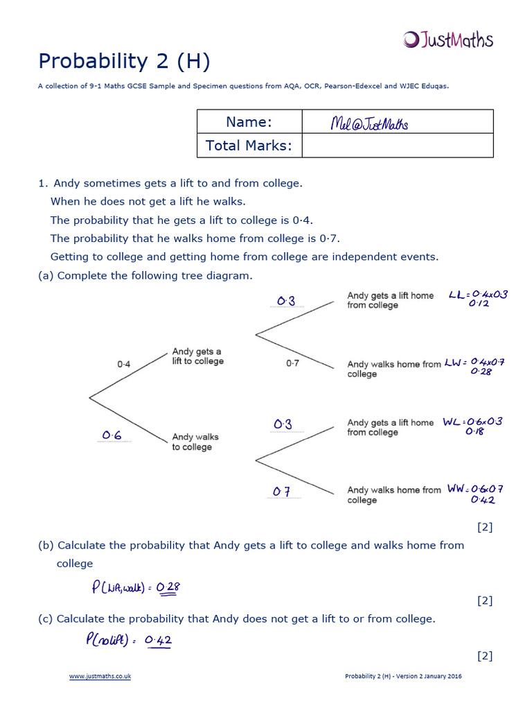 Probability H Probability 2 v2 SOLUTIONS v2 3 | PDF | Qualifications ...