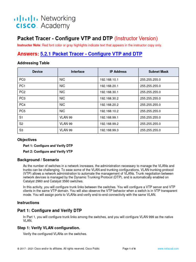 Configure VTP and DTP in Cisco Packet Tracer | PDF | Computer Network | Computer Architecture