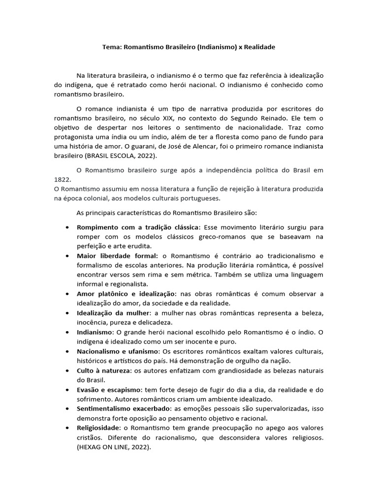 Indianismo e Romantismo no Brasil | PDF | Romantismo