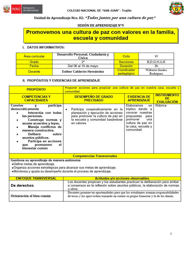 SESIÓN 9 UA 2 .DPCC 2do 2024. | PDF | Maestros | Aprendizaje