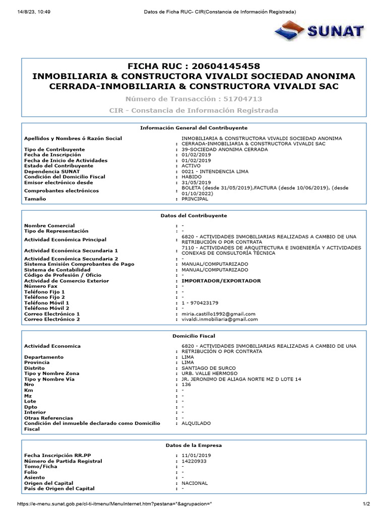 Copia de FICHA RUC - INMOBILIRIA & CONSTRUCTORA VIVALDI SAC (14.08.2023 ...