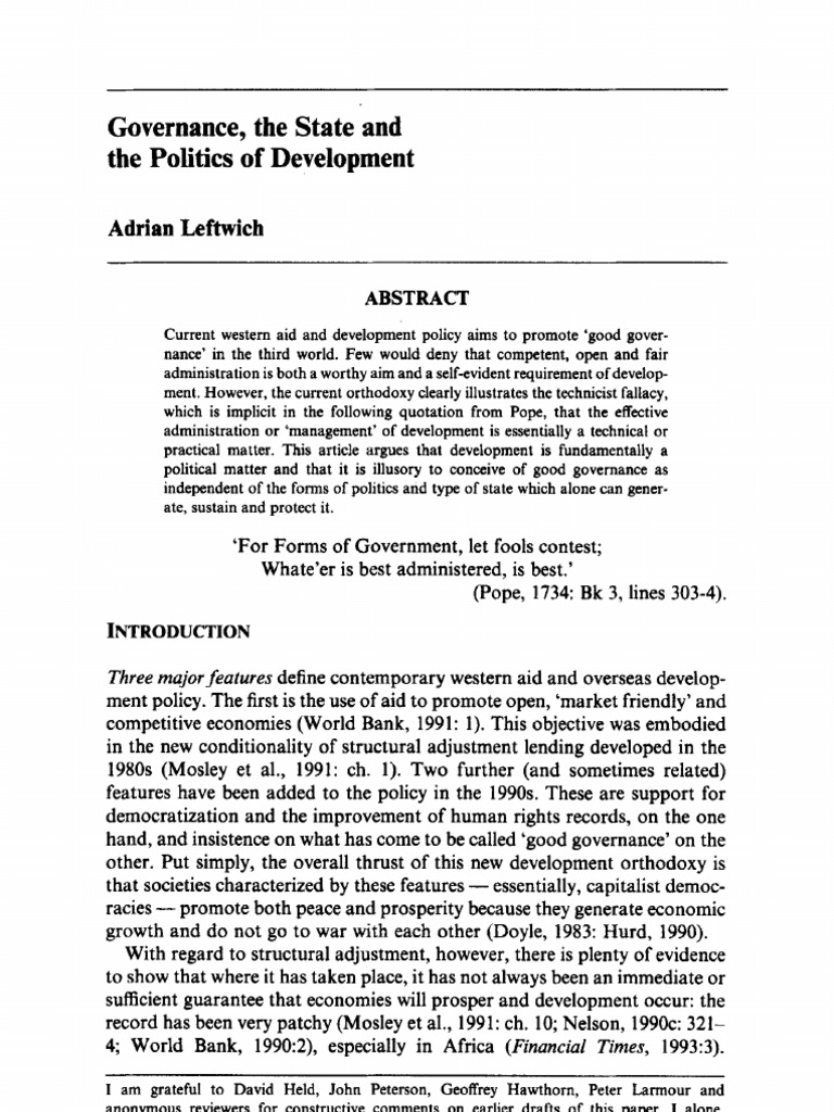 Politics and Good Governance in Development | PDF | Development ...