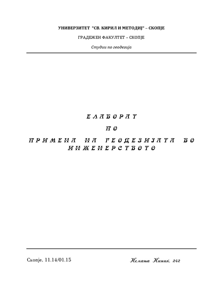 Primena Na Geodezijata Vo Inzenerstovto - Zadaci | PDF