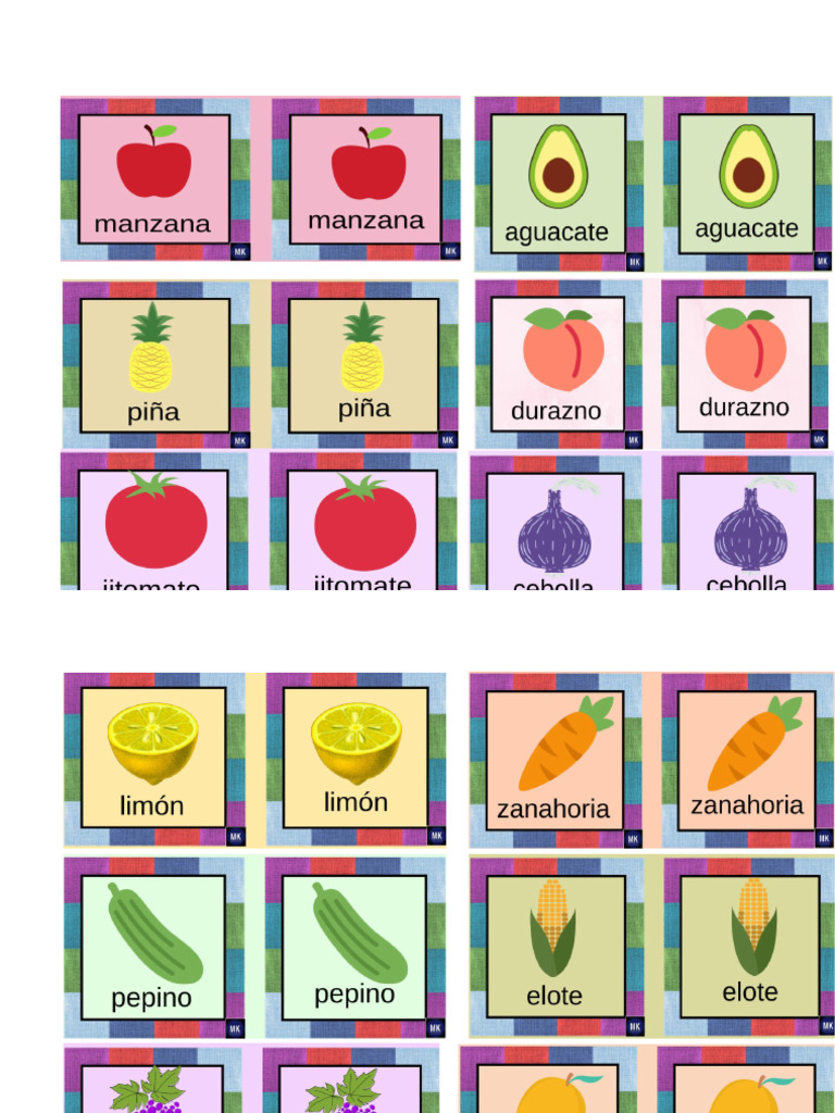 Memorama Frutas y Verduras | PDF